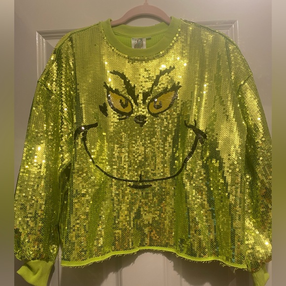 QUEEN OF SPARKLES | Tops | Grinch All Sequin Sweatshirt Queen Of ...